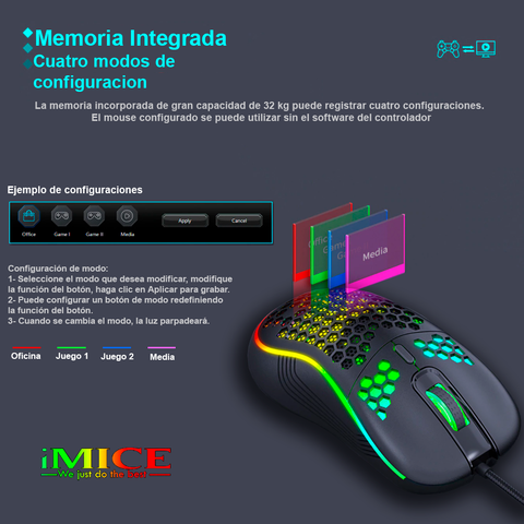 Mouse Gamer Premium Imice T98 Rgb 7200 Dpi Honeycomb Usb – Caravazar