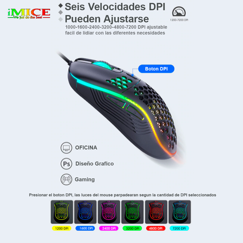 Mouse Gamer Premium Imice T98 Rgb 7200 Dpi Honeycomb Usb – Caravazar